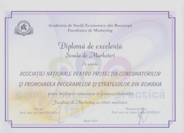 Diploma de excelenta pentru implicarea consecventa in formarea ...
